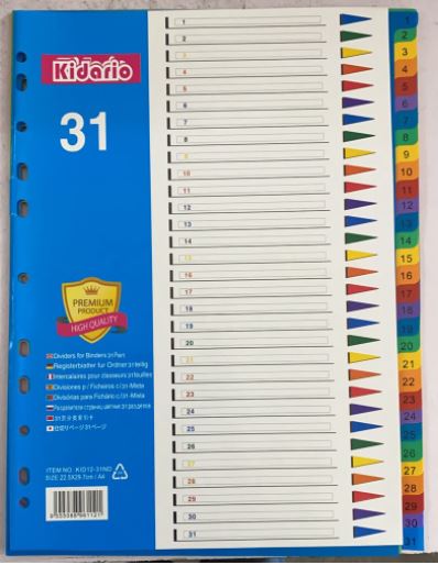 Kidario PP Colour Index Divider 1-31 ONLINE Office Supply | prostat.com.my