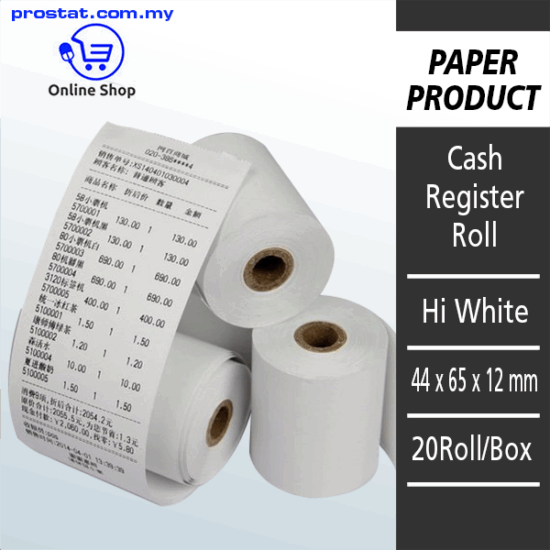 Cash Register Paper Roll High White 44 x 65 x 12m - Malaysia