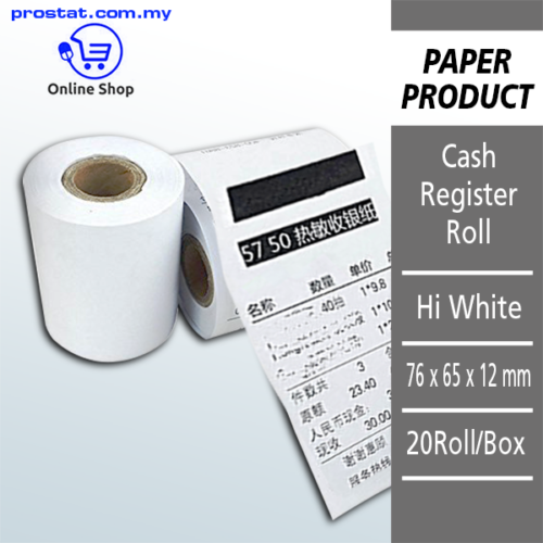 Cash Register Paper Roll High White 76 x 65 x 12mm -Malaysia